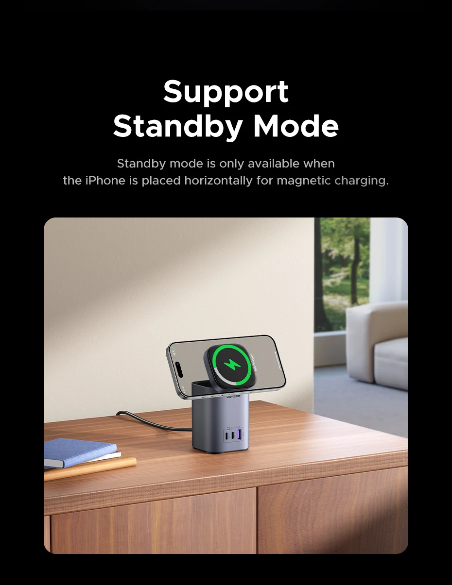 UGREEN GaN 100 Вт настольное зарядное устройство Qi2 15 Вт магнитная подставка для беспроводного ...