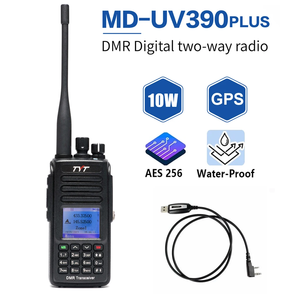 TYT-MD-UV390Plus-With-GPS-10W-DMR-Digital-Radio-AES256-Encryption-IP67-Waterproof-Dual-Band ...