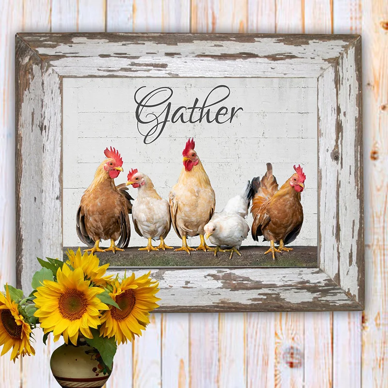 Row-of-Hens-Poster-Farmhouse-Chicken-Artwork-Family-Gathering-Country ...