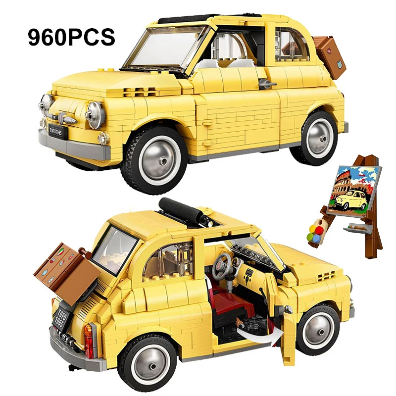 960PCS-Technical-Fiated-500-Building-Blocks-10271-Classic-Yellow-Car ...