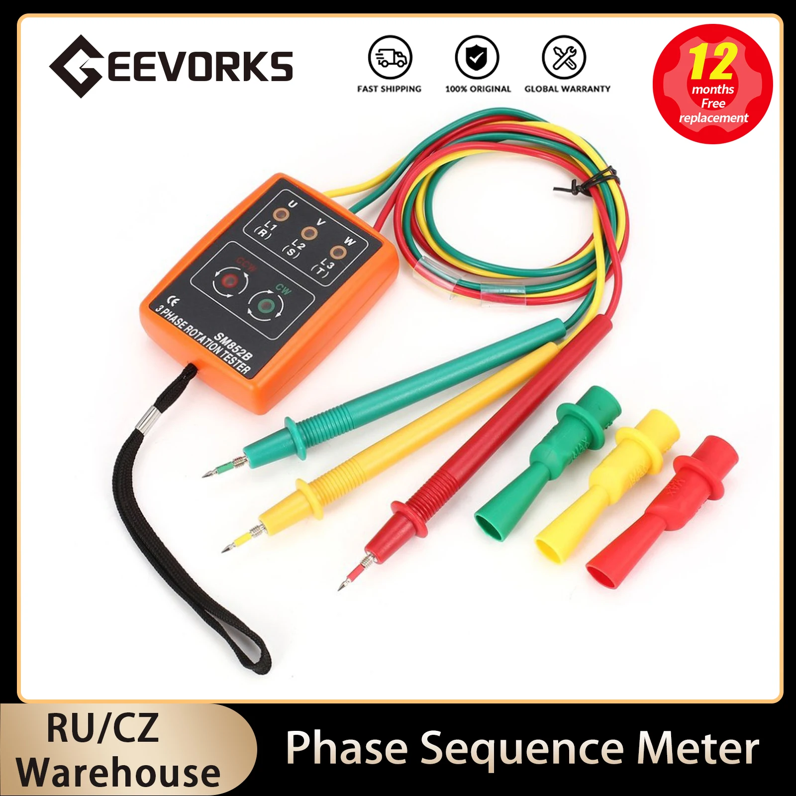 SM852B-3-Phase-Rotation-Tester-Digital-Phase-Indicator-Detector-LED ...