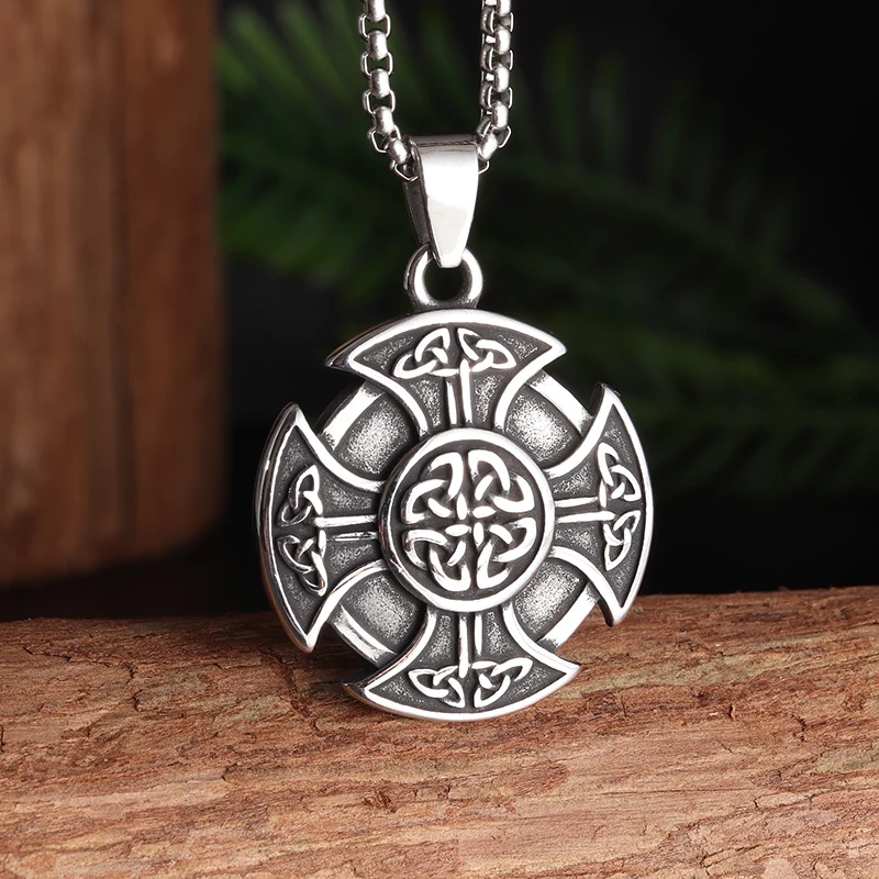 Celtic Knot Cross Shield Disc Pendant Necklace Nordic Irish Trinity ...