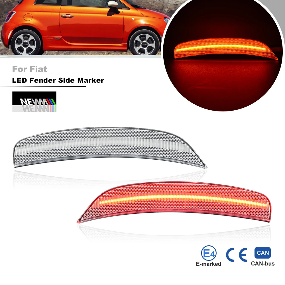 Clear/Smoked Lens For Fiat 500 Sport Abarth Hatch Convertible 12-17 ...