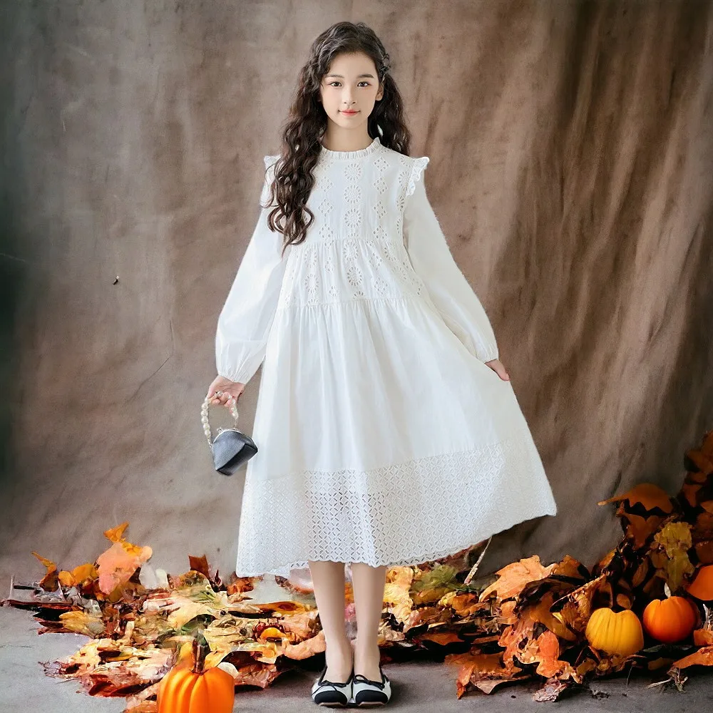 Cute Girls White Lace Dresses For Kids Outfits Princess Maxi Dress