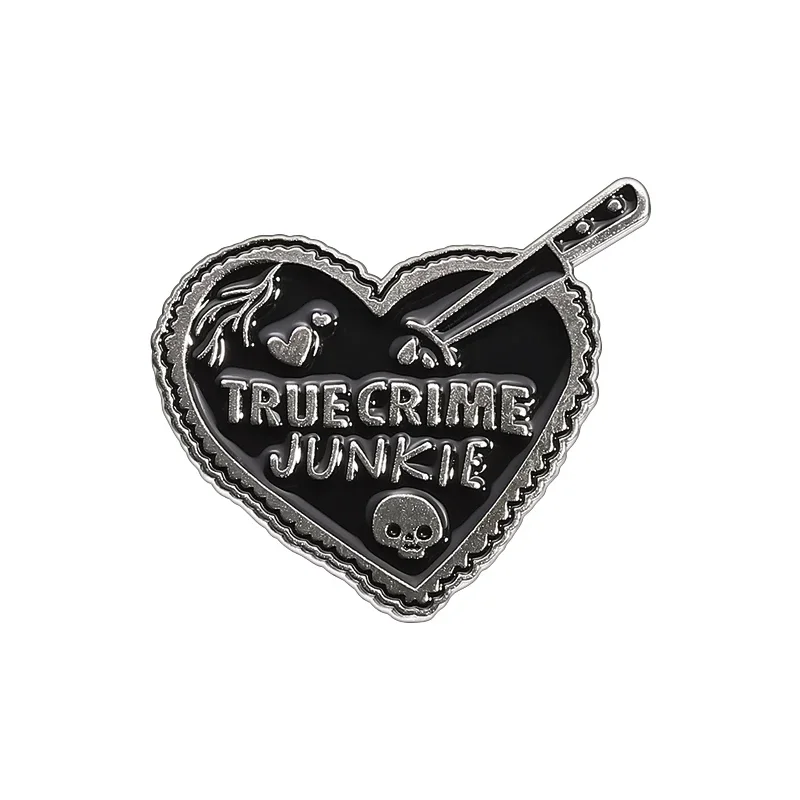 True-Crime-Junkie-Skull-Heart-Enamel-Pins-Custom-Black-Punk-Knife ...