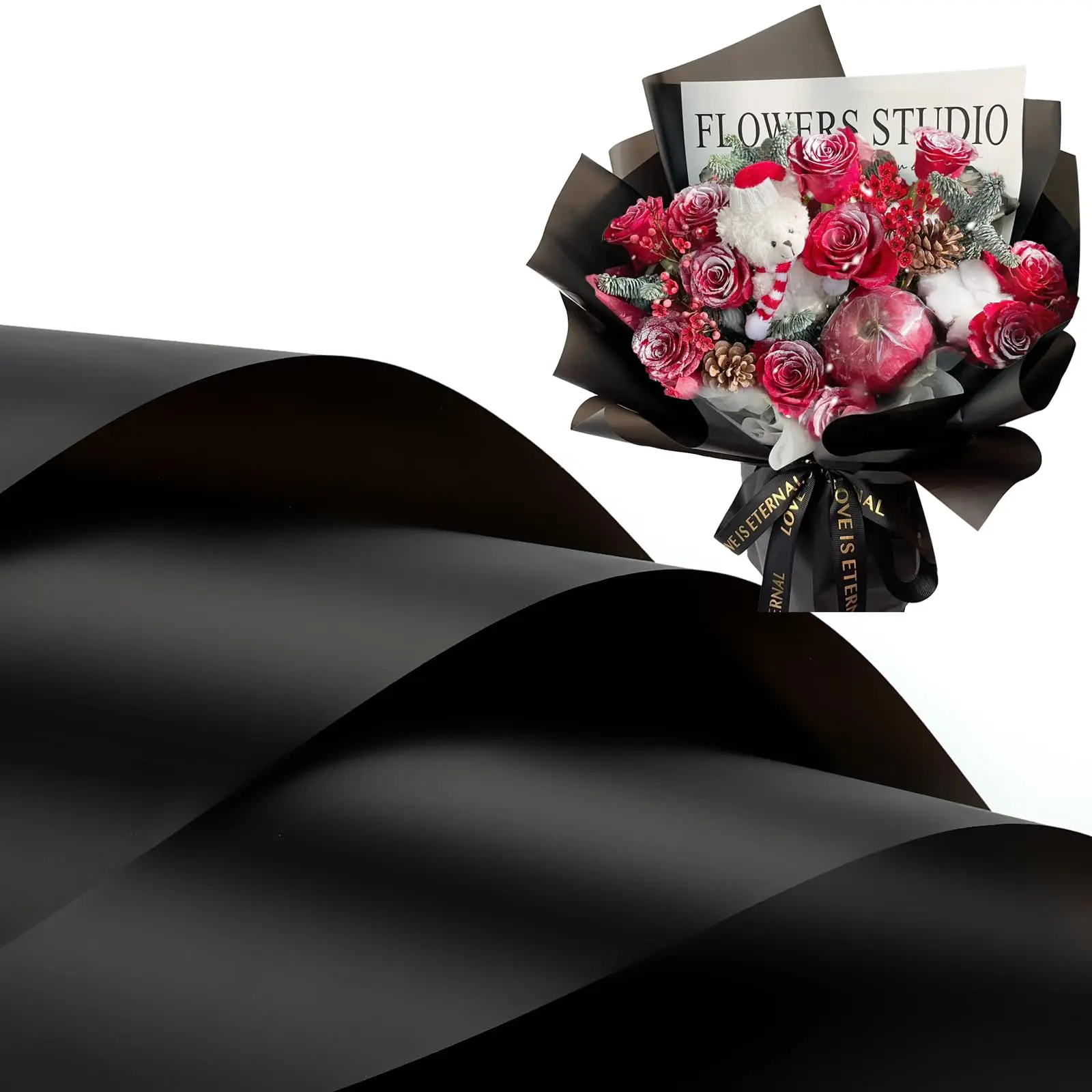 20-Sheets-Matte-Black-Flower-Wrapping-Paper-with-Golden-Edges ...