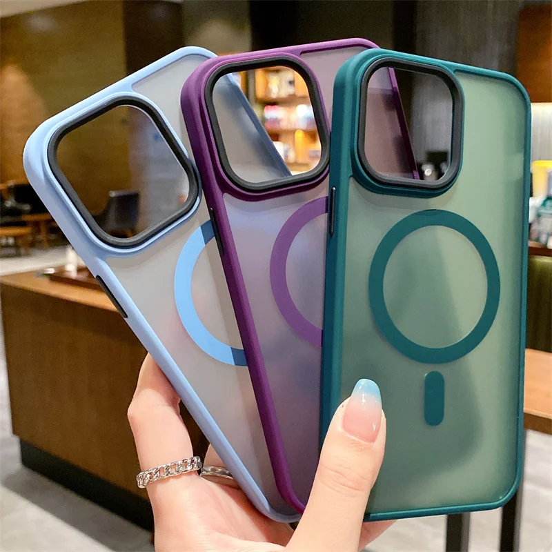 Caso magnético translúcido fosco, carga sem fio, armadura sólida, pára-choques, capa fosca ...