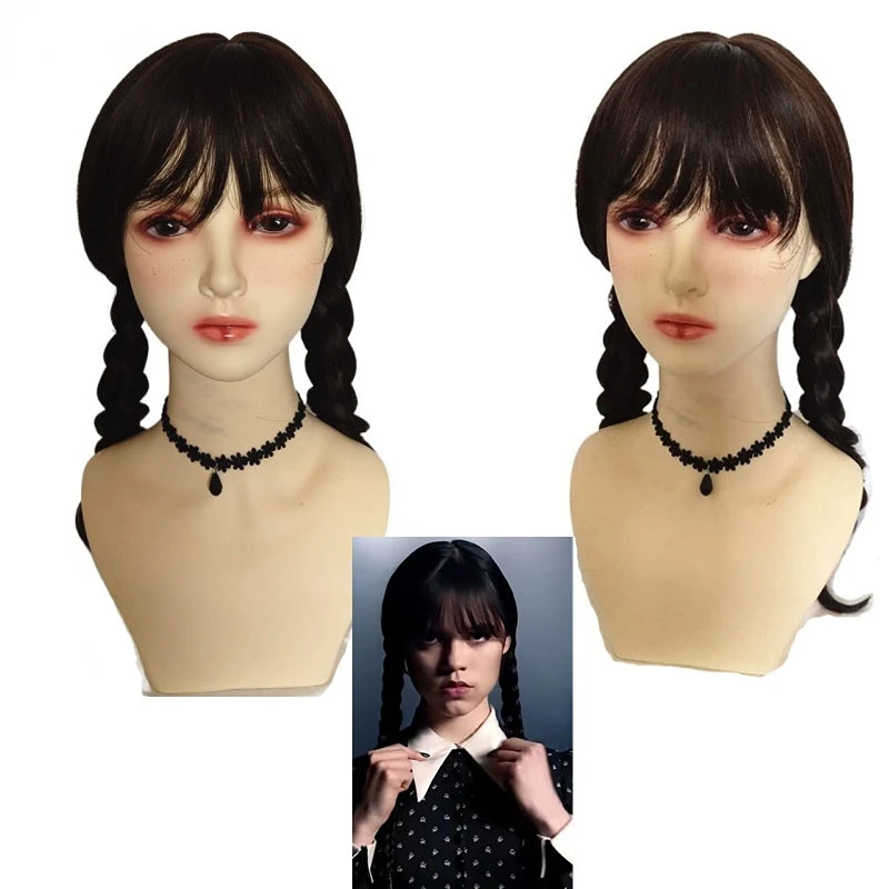 Movie-Wednesday-Addams-Cosplay-Women-Long-Hair-Wig-with-Bangs-High ...