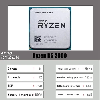 AMD Ryzen 5 2600 R5 2600 3.4GHz Six-Core Twelve-Core 65W CPU Processor YD2600BBM6IAF Socket AM4