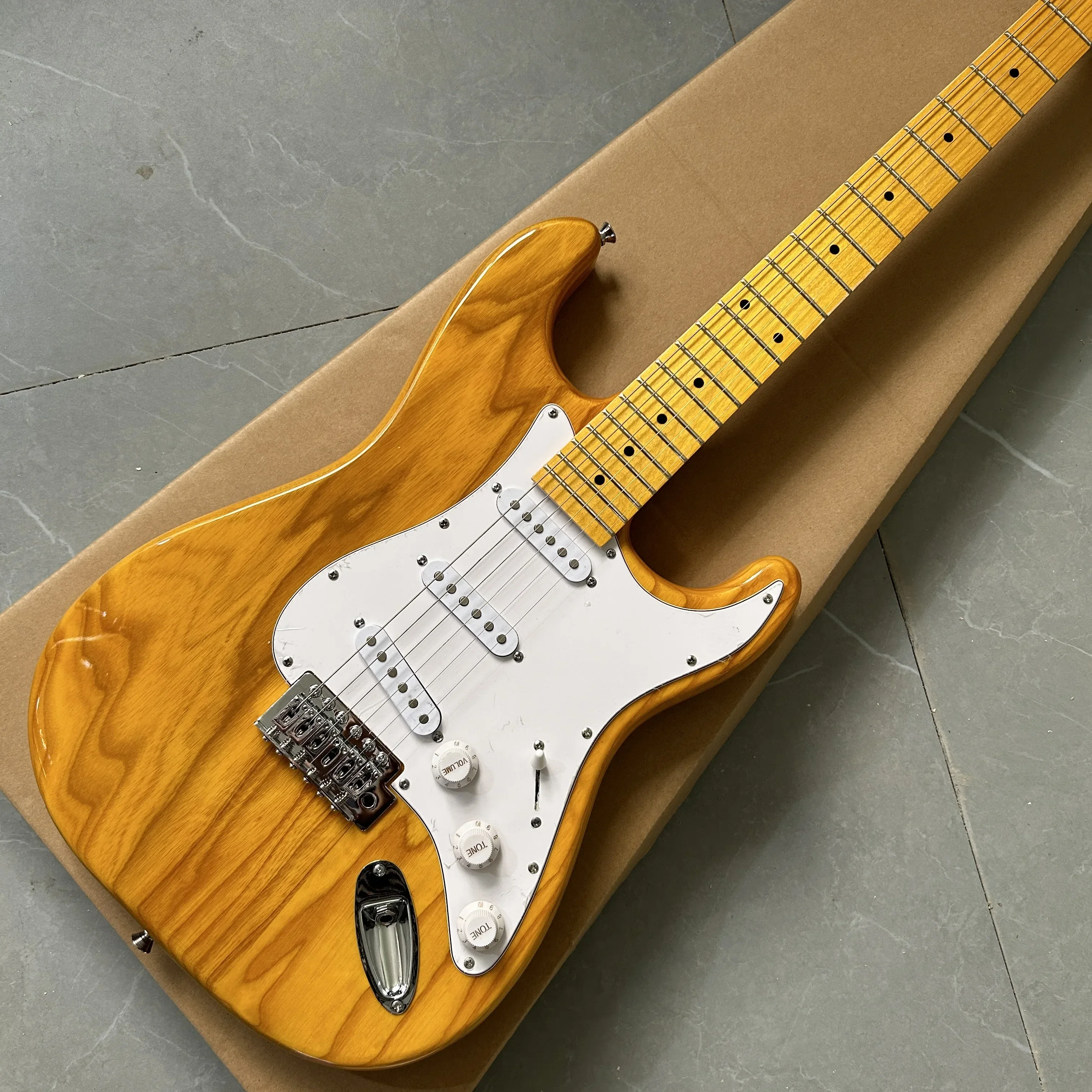 ST-Electric-Guitar-Ash-Body-Transparent-Yellow-Color-Maple-Fingerboard ...
