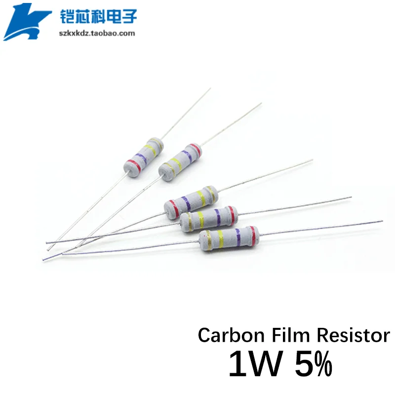20Pcs Carbon Film Resistor 1W 5% 1R 910K 10R 100R 120R 150R 180R 100K ...