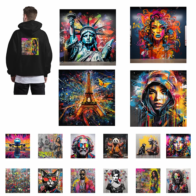 Graffiti Animal Oil Painting Fashion Iron Patch Clothing T-shirt DIY ...