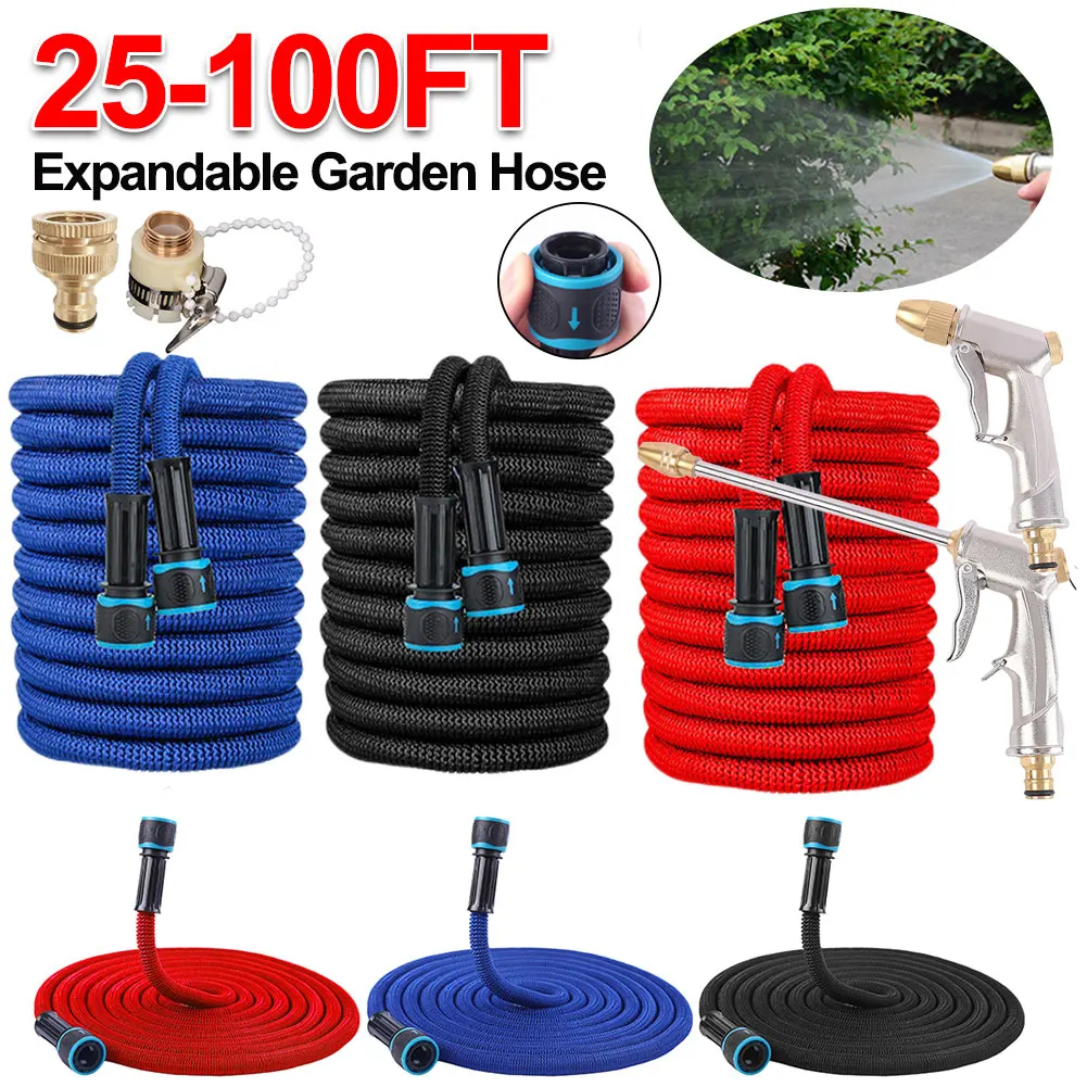 25-100FT-Garden-Water-Gun-Set-Expandable-Water-Hose-Garden-Water-Pipes ...