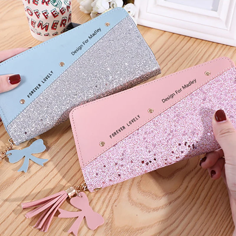 Women-s-Fashion-Sequins-Patchwork-Glitter-Letter-Wallets-Female-PU ...