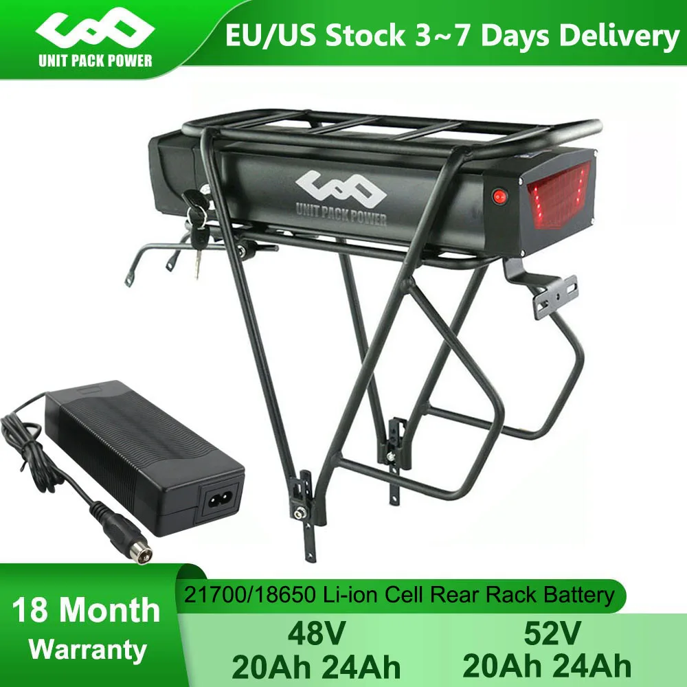 21700 Rear Rack Ebike Battery 52v 24ah 48v 20ah With Double Luggage ...