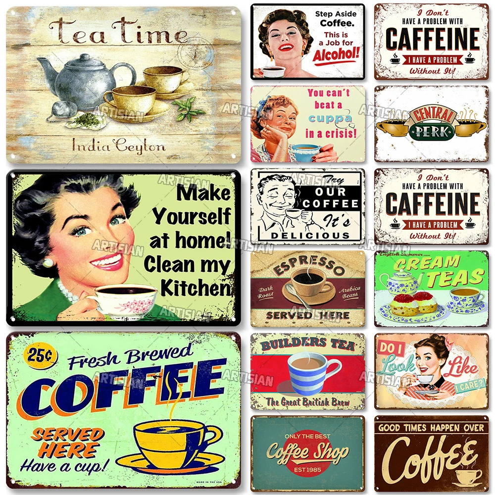 Vintage-Coffee-Metal-Tin-Sign-Decorative-Plate-Retro-Tea-Time-Metal ...