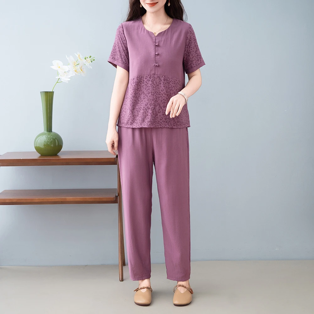 Middle-Aged And Elderly Women's Loose-Fit Short sleeved shirt and pants ...
