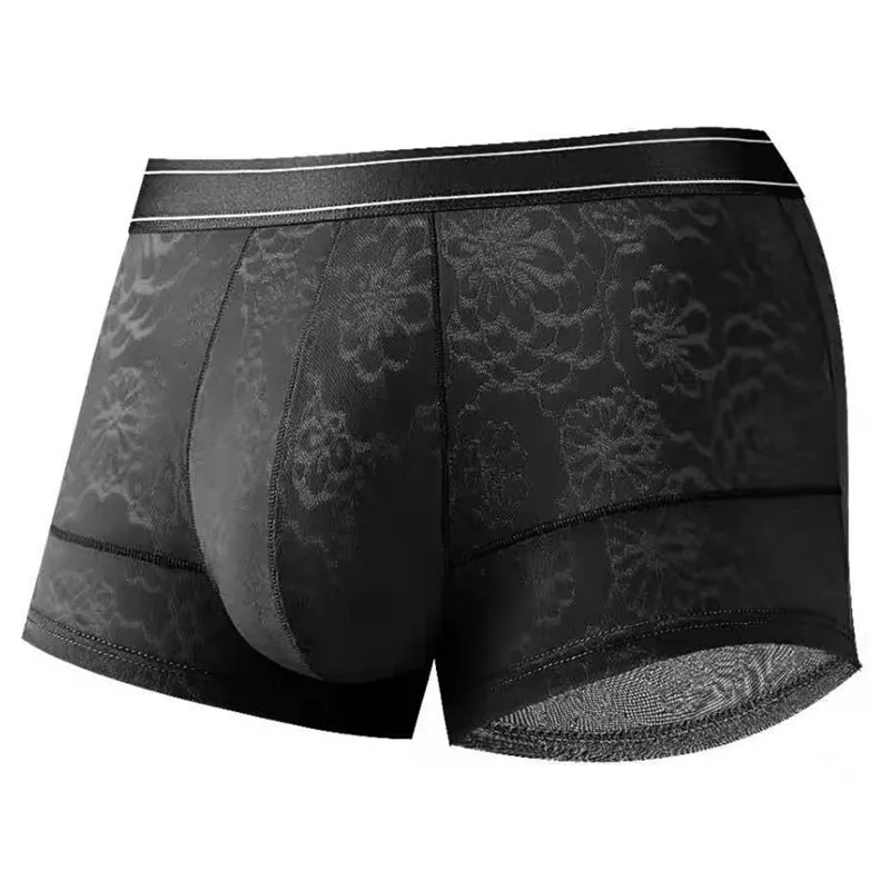 Sexy Men Underwear Boxers Shorts Thin Transparent Ice Silk Panites Man ...