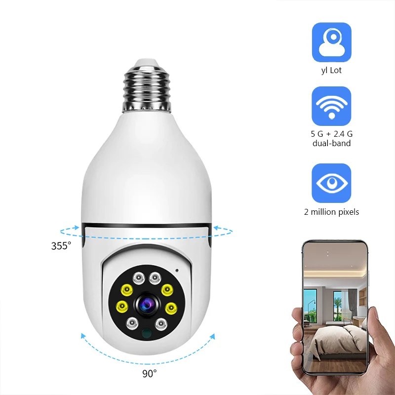 5G Bulb Wifi Surveillance Camera Night Vision Full Color Automatic ...