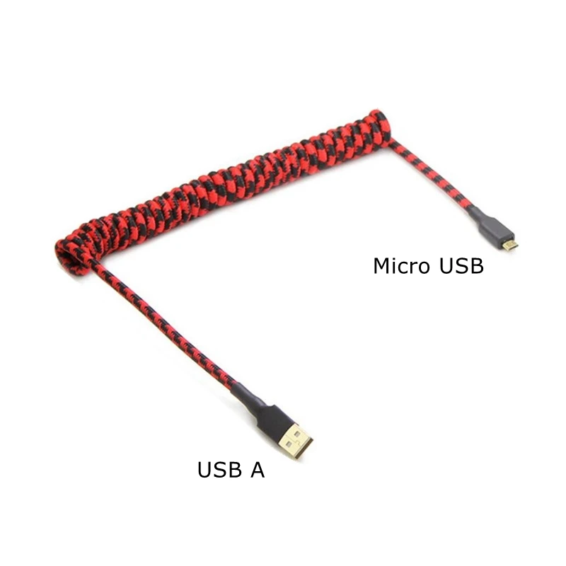 Coiled USB Type A To Micro USB Android Port Spiral Weave Stretch Spring ...