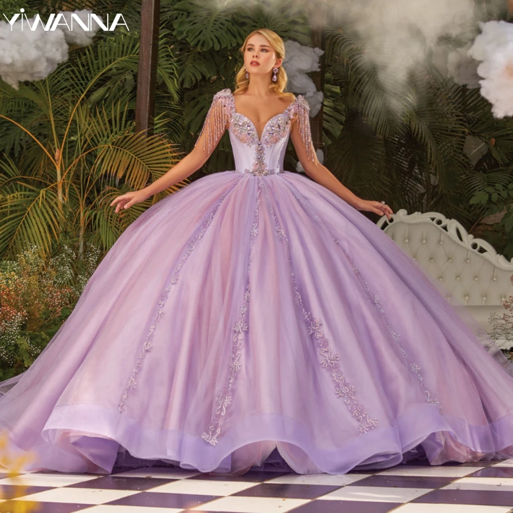 Purple-Shiny-Beads-Crystal-Princess-Quinceanrra-Prom-Dresses-2024-Deep ...