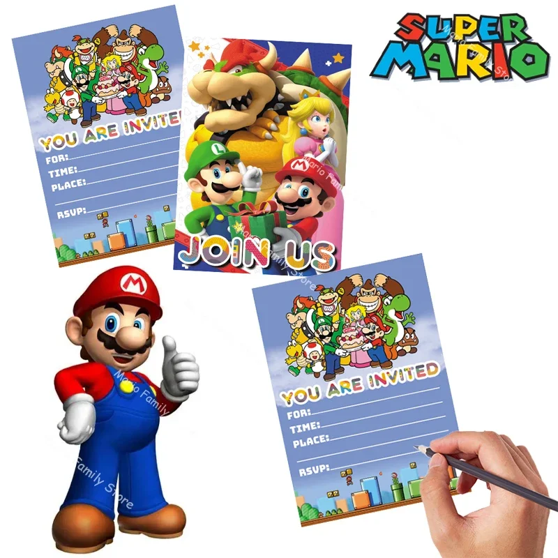 16pcs-Super-Mario-Bros-Party-Invitation-Card-Anime-Children-Birthday ...