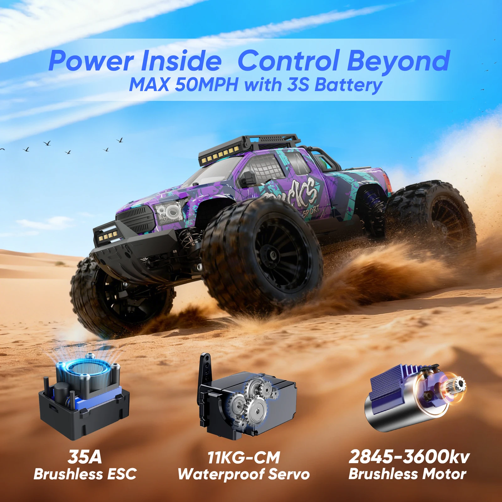 JIUSI PT14R 1/14 RC Car 80km/h High Speed Off-road Racing 2.4G Remote ...