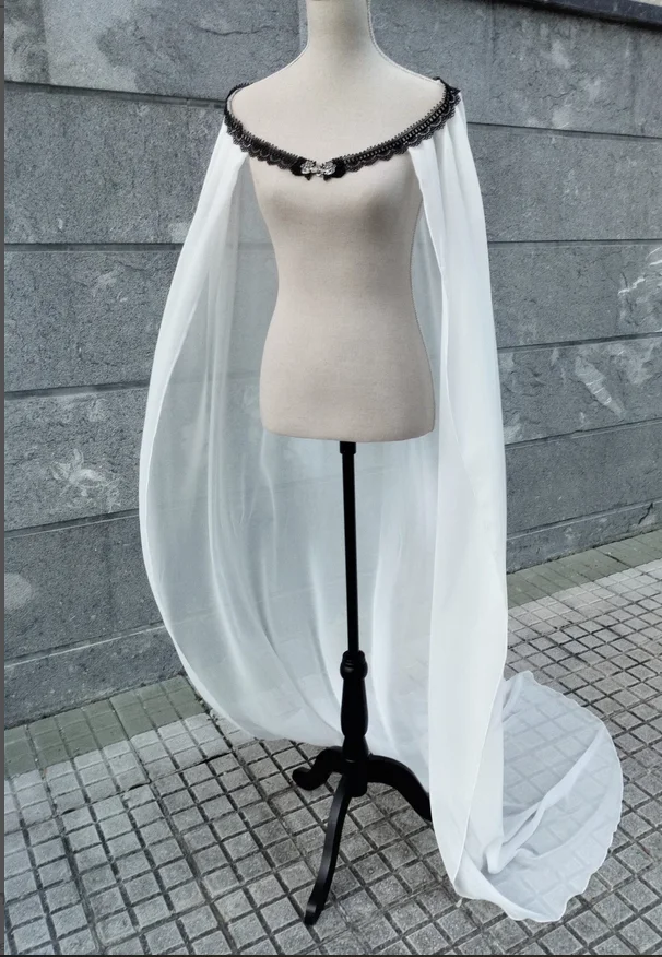 Ivory-chiffon-bridal-cape-for-elven-bride-costume-Black-and-white ...