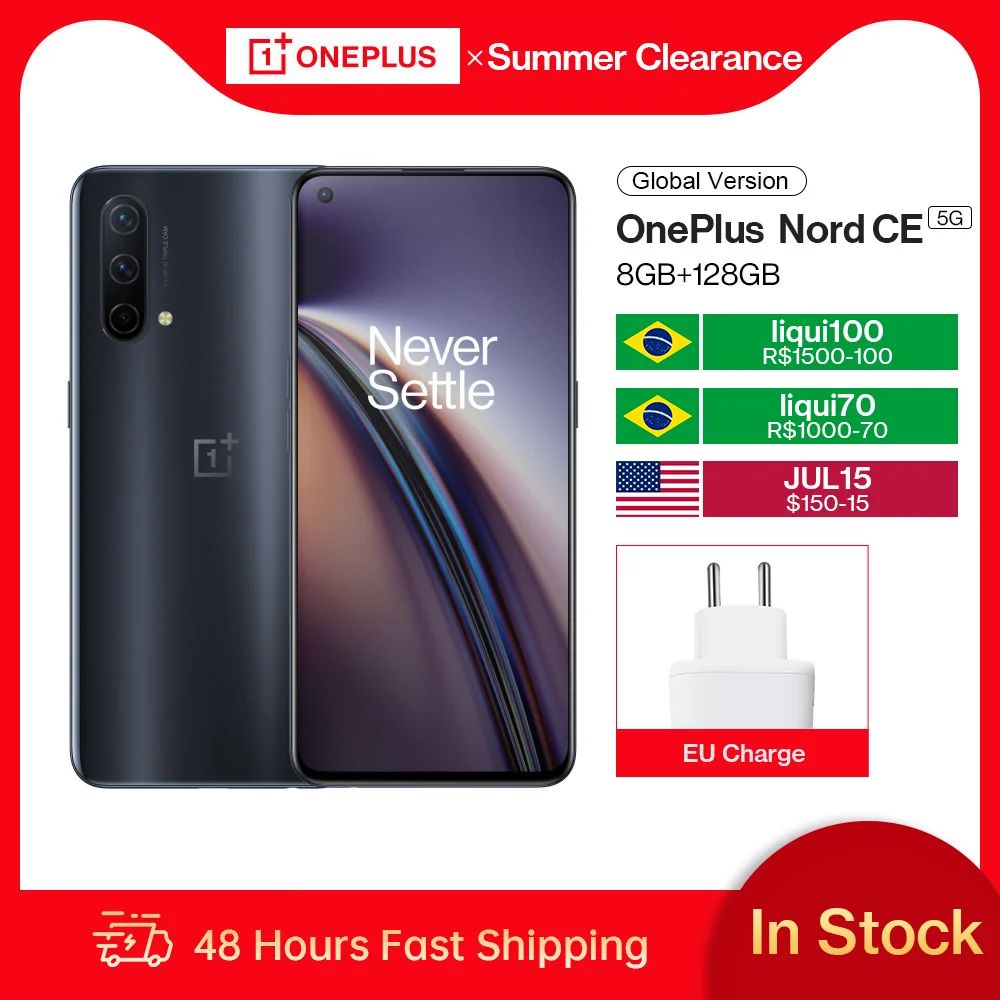 글로벌 버전 OnePlus Nord CE 5G EB2103 스냅드래곤 750G 스마트폰, 8G 128GB 워프 차지 30T ...