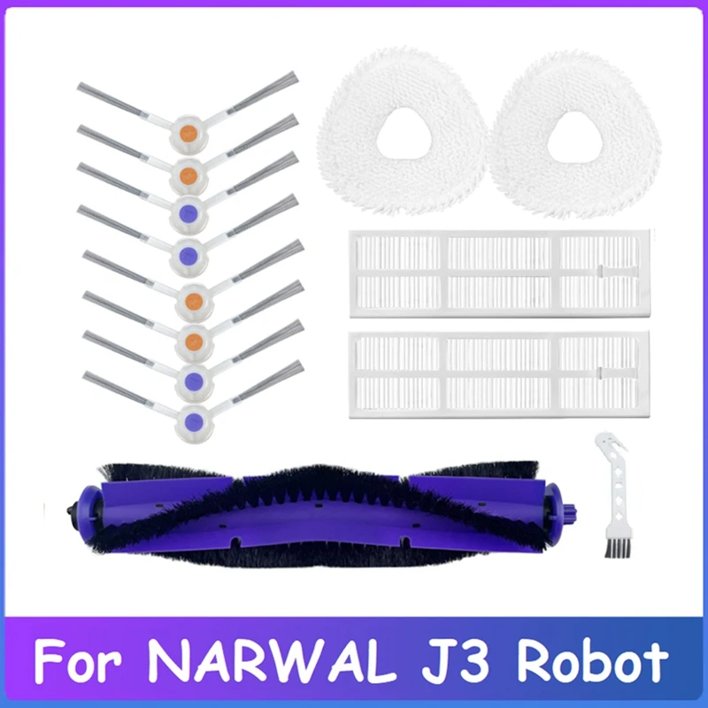 14Pcs-HEPA-Filter-Main-Side-Brush-Mop-Cloth-For-NARWAL-J3-Robot-Vacuum ...
