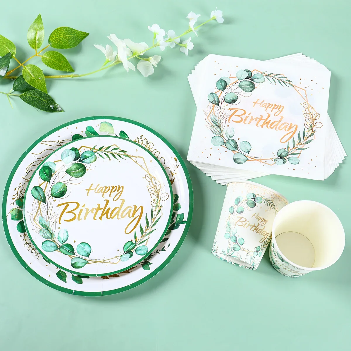 Green-Leaf-Theme-Birthday-Party-Decoration-Set-Spring-Plants-Eucalyptus ...