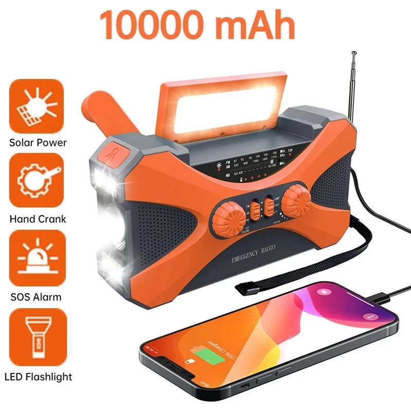 10000mAh Emergency Solar Radios Hand Crank Radio Portable Weather Radio ...