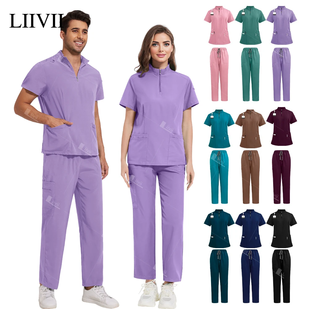 Elastic Medical Nurse Uniform Unisex Pet Grooming Care Workwear Scrubs ...