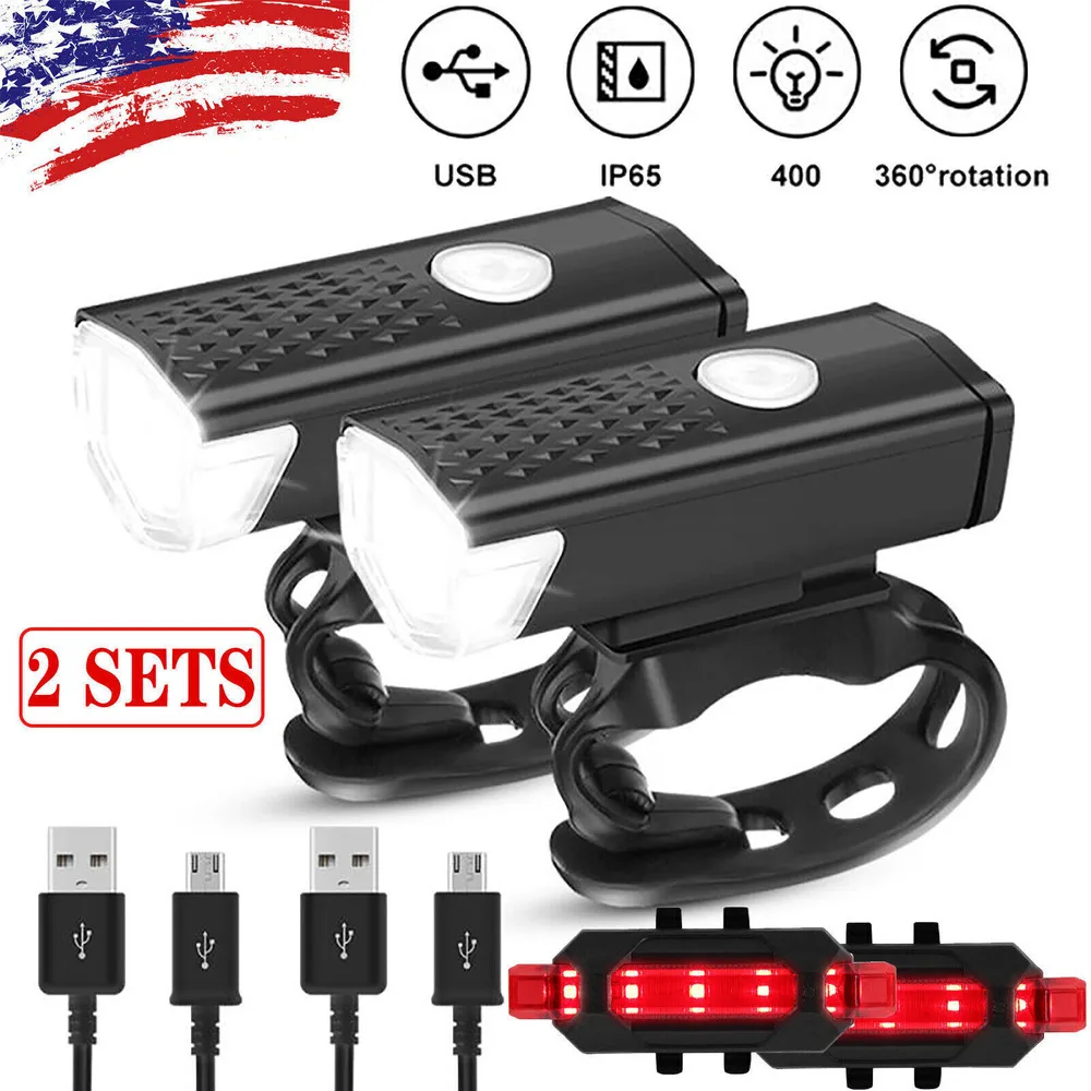 USB-Rechargeable-LED-Bicycle-Headlight-Bike-Front-Rear-Light-Cycg-Lamp ...