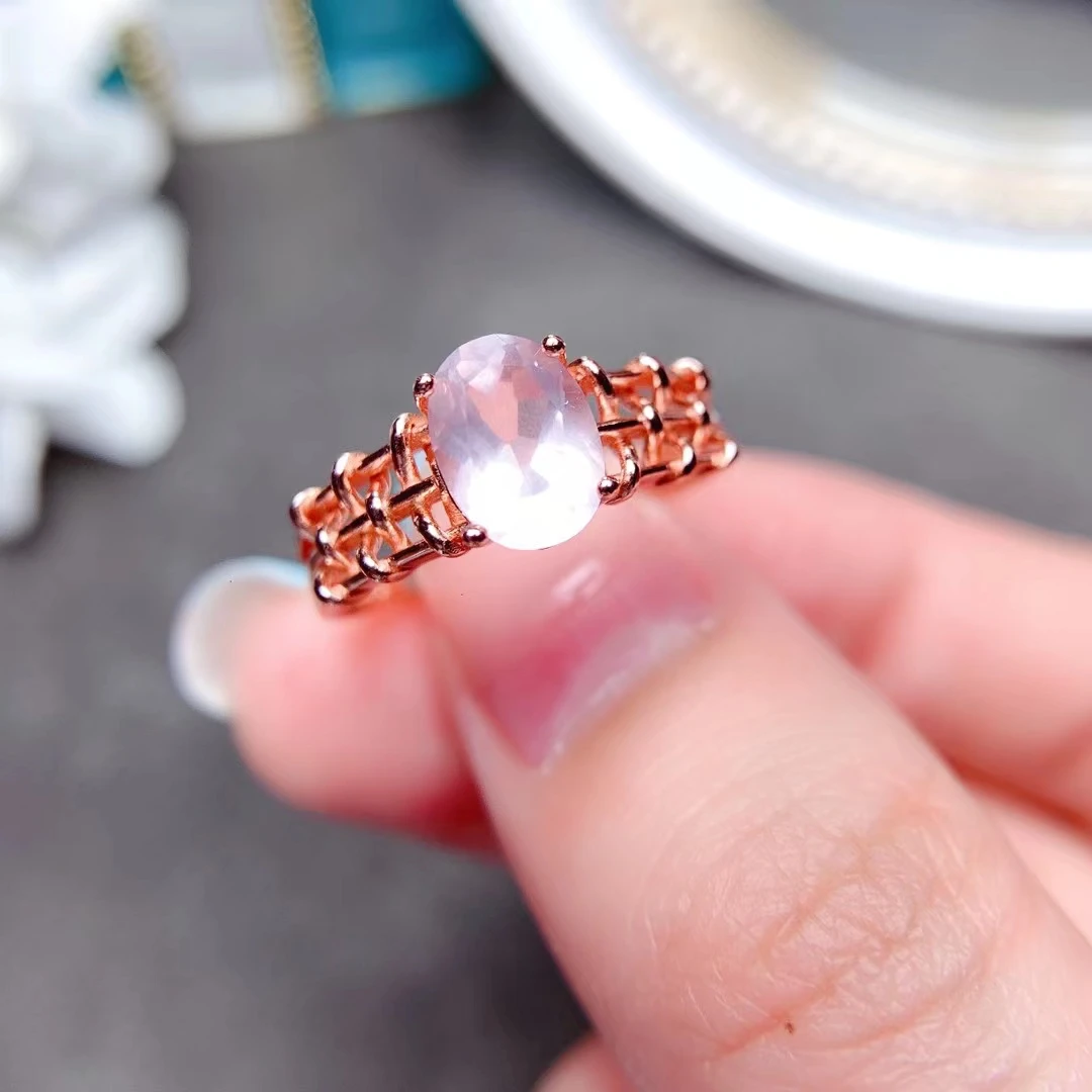 100% Natural Rose Quartz Ring 6mm*8mm 1ct Rose Quartz Jewelry 18K Gold ...