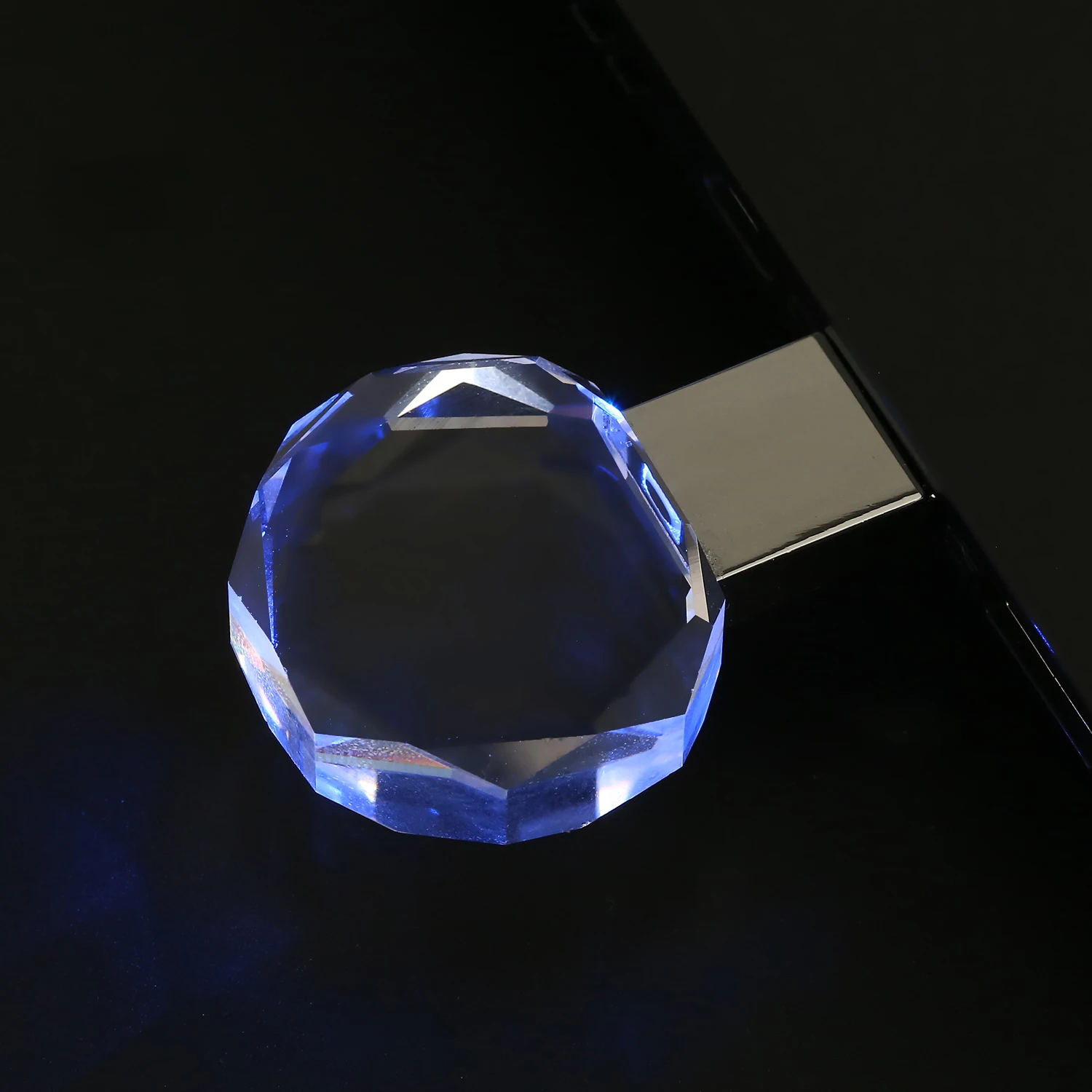 Crystal Pen Drive 64GB Blue LED USB Flash Drive 32GB Silver Memory ...