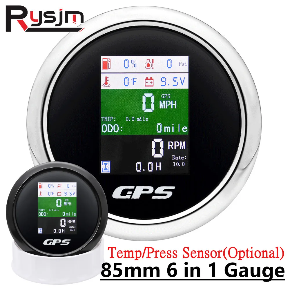 6-in-1-Multi-functional-85MM-GPS-Speedometer-Fuel-Level-Water-Temp-Oil ...