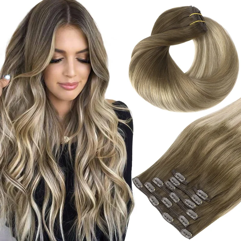 Extensiones de cabello natural humano con Clip, pelo liso sin costuras ...