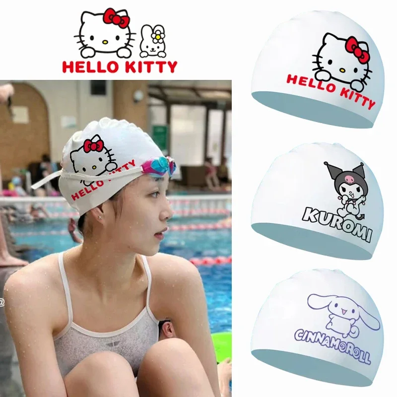 Sanrio-Hello-Kitty-Swimming-Cap-Girl-Cute-Cartoon-Waterproof-Flexible ...
