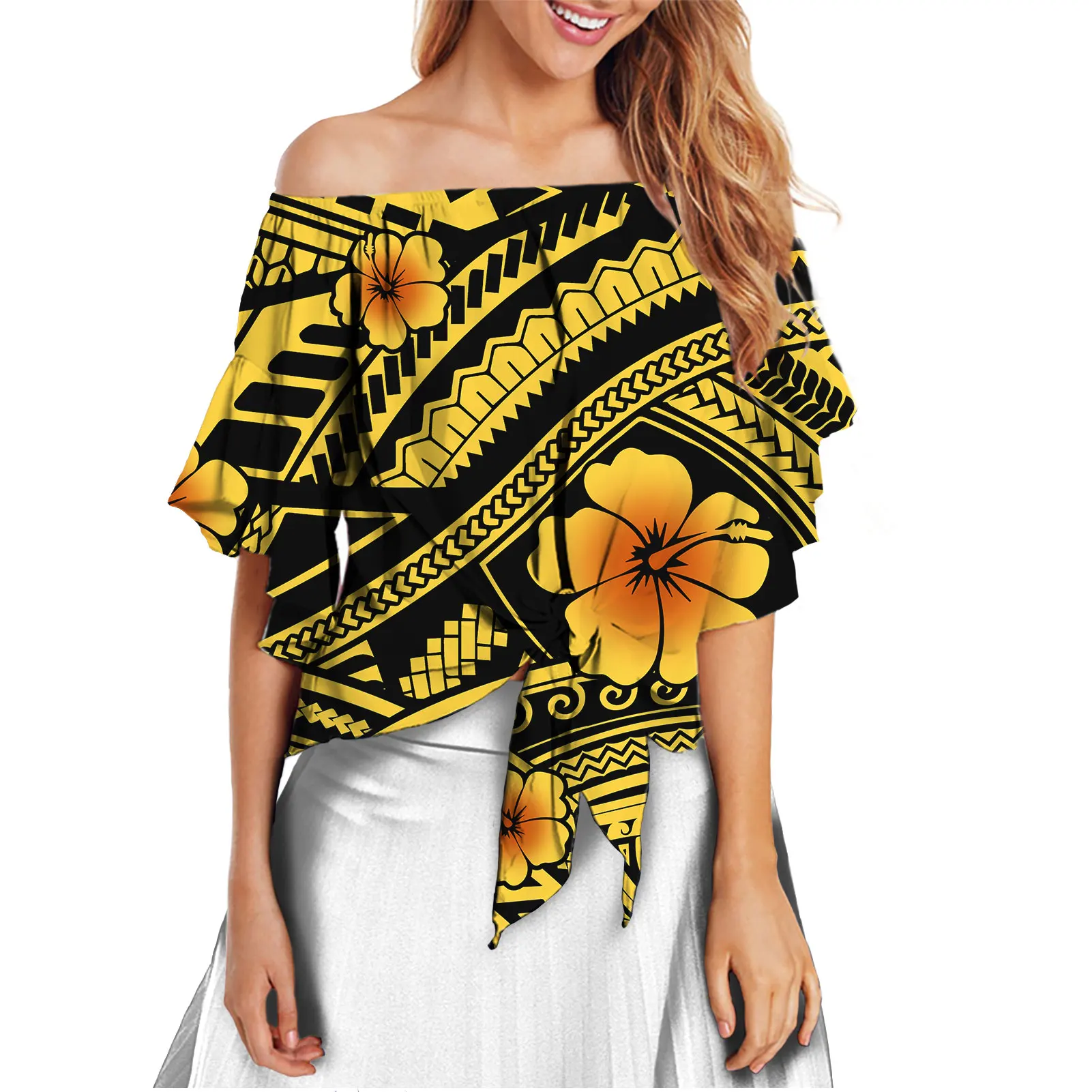 1moq Personality Custom Pattern Polynesian Tribe Shoulder Tops ...