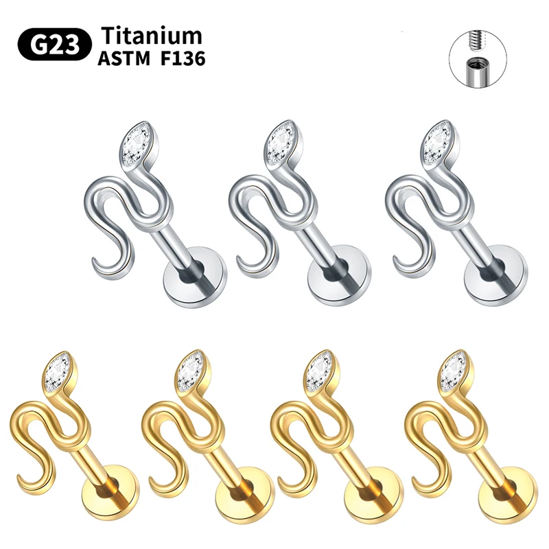 1PC-Titanium-Gold-Plated-Snake-Stud-Helix-Earrings-Tragus-Piercing-Flat ...
