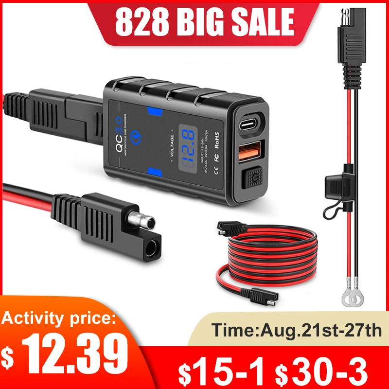 Extractme 6.8A QC3.0 Motorcycle USB Charger Waterproof 12V Power Supply ...