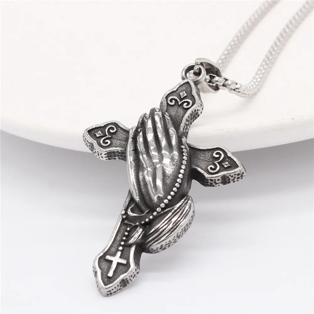Vintage-Prayer-Hand-Cross-Pendant-Charm-Men-s-Necklace-Fashion-Hip-Hop-Punk-Jewelry-Accessories ...