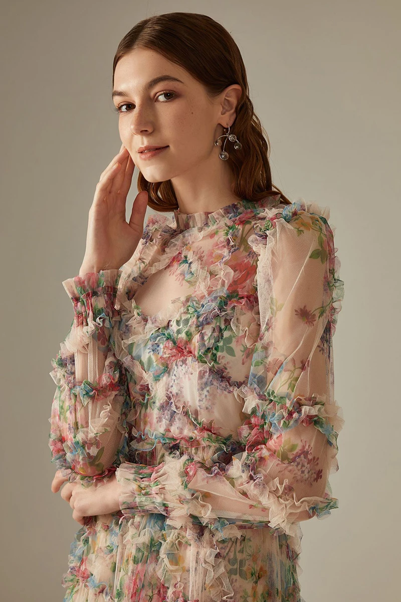 Vestidos-largos-de-encaje-para-mujer-traje-bohemio-de-manga-larga-con-estampado-Floral-elegante ...