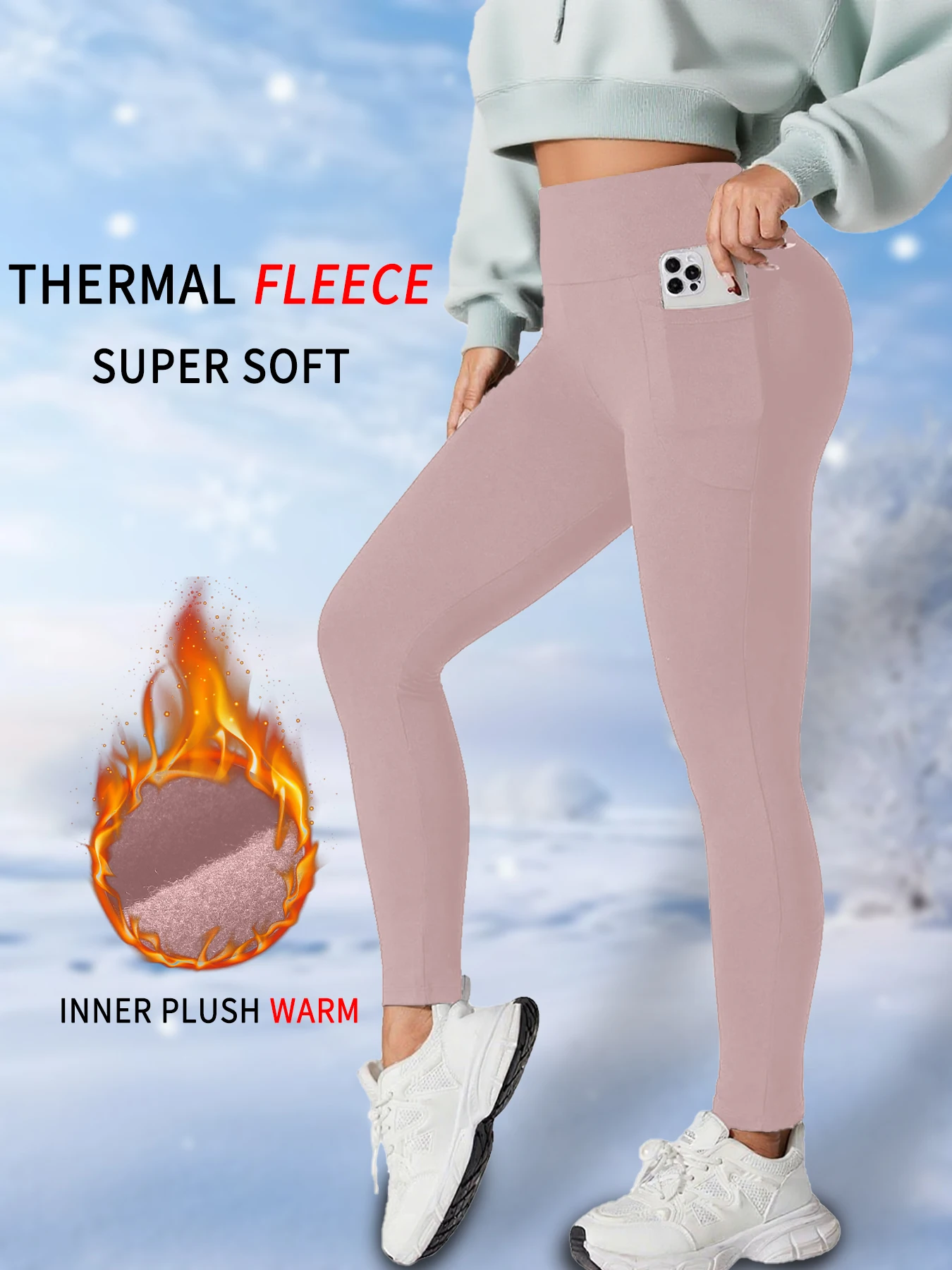 Women's Fleece Lined Winter Leggings with Pockets - High Waisted ...