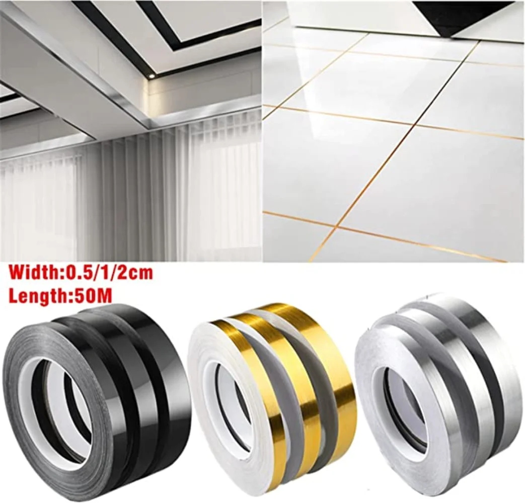 50M Gold black Self-Adhesive Tile Stickers Tape Floor Waterproof Wall ...