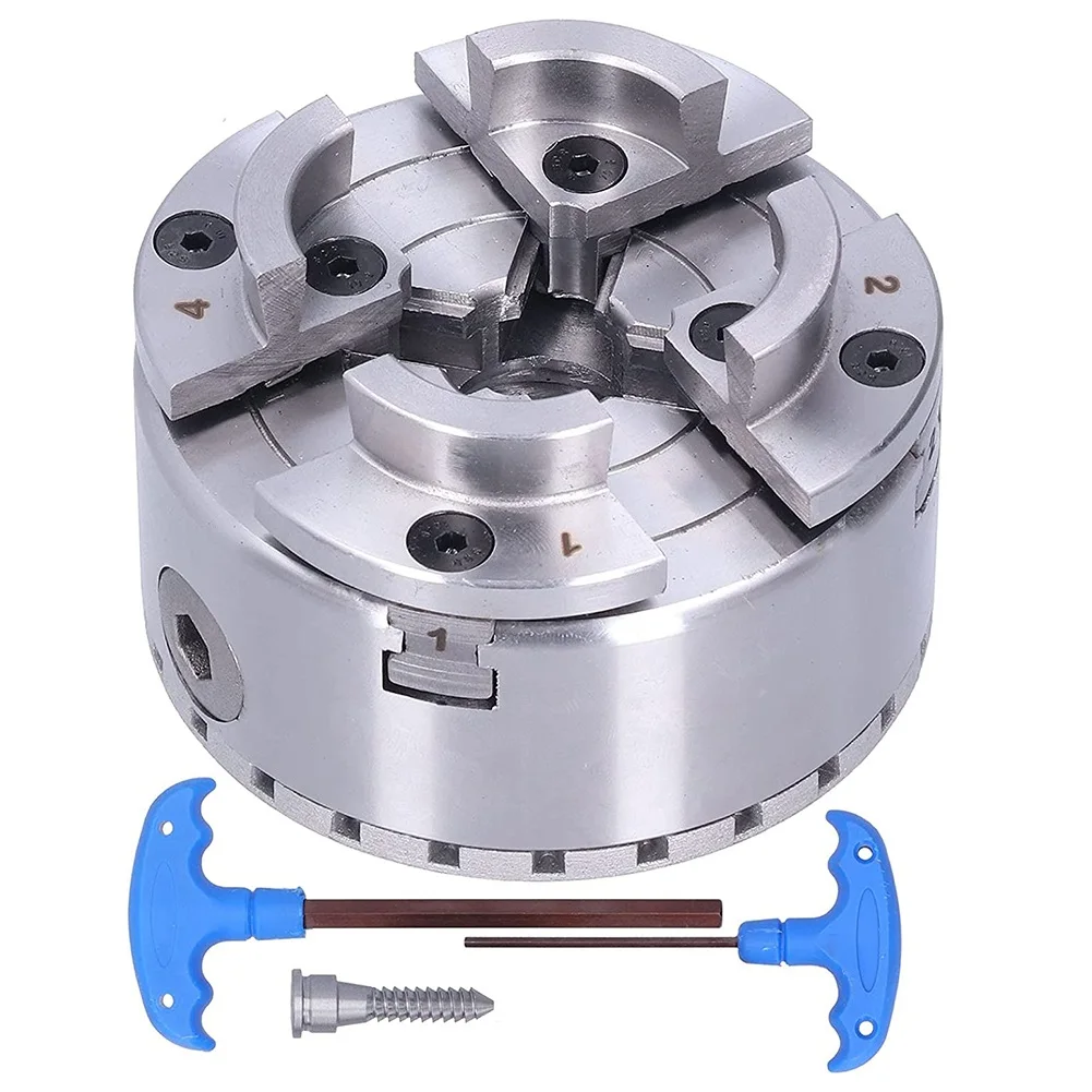 4-Scroll-Chuck-100mm-Wood-Lathe-Chuck-Chrome-Plated-4-Jaws-Self ...