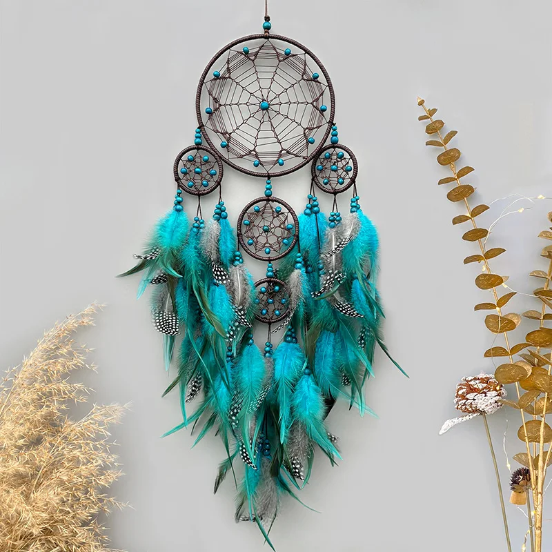 Atrapasueños de plumas azules Vintage para colgar en la pared ...