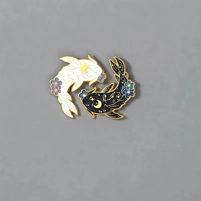 XM-funny Cartoon couple moon koi brooch cute Japanese corsage metal ...