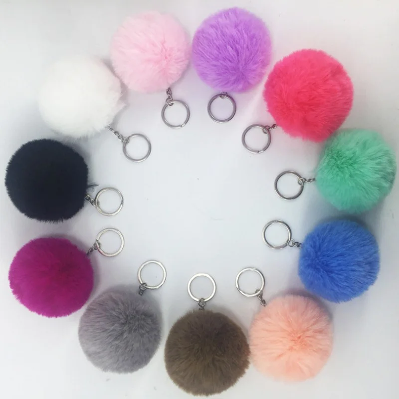 40 Colors 8CM Fluffy Fur Pom Keychain Soft Faux Fur like Ball Car ...